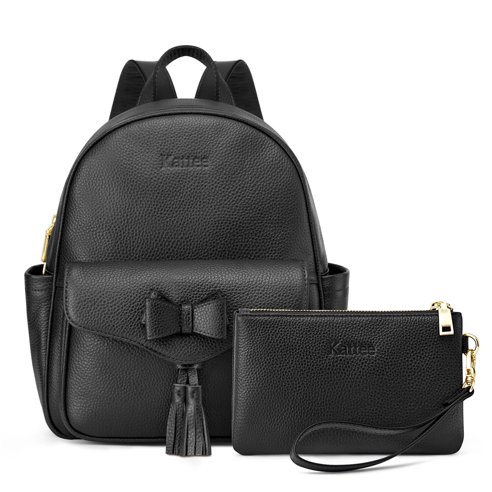 Kattee Genuine Leather Backpack Purse for Women, Anti-theft Fashion Ladies Medium 2Pcs Set Shoulder Bag, Brown