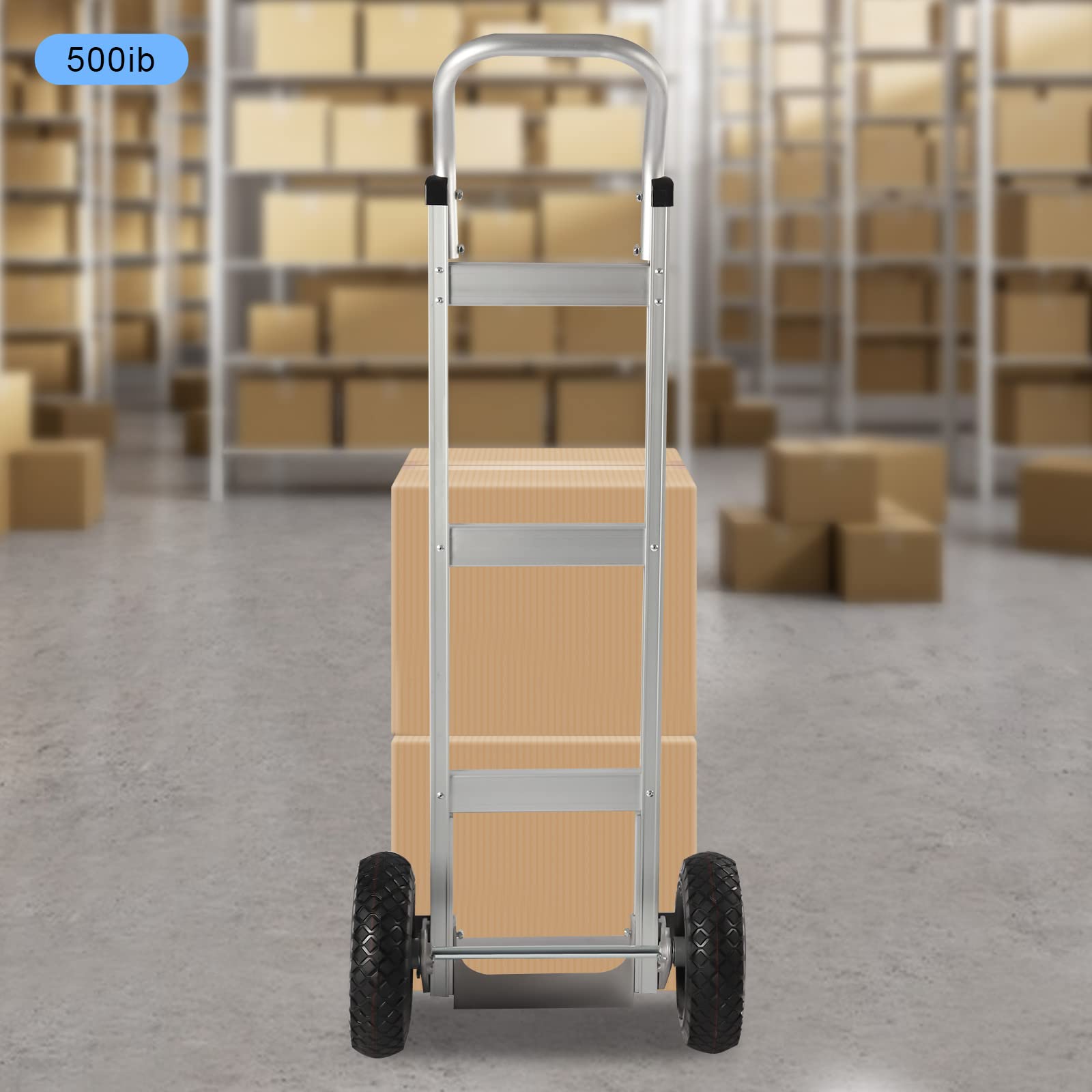 NAIXING Foldable Hand Truck Dolly Industrial Strength 500 lbs Weight Capacity Heavy Duty Large Luggage Cart Dolly for Moving with 2 Wheels
