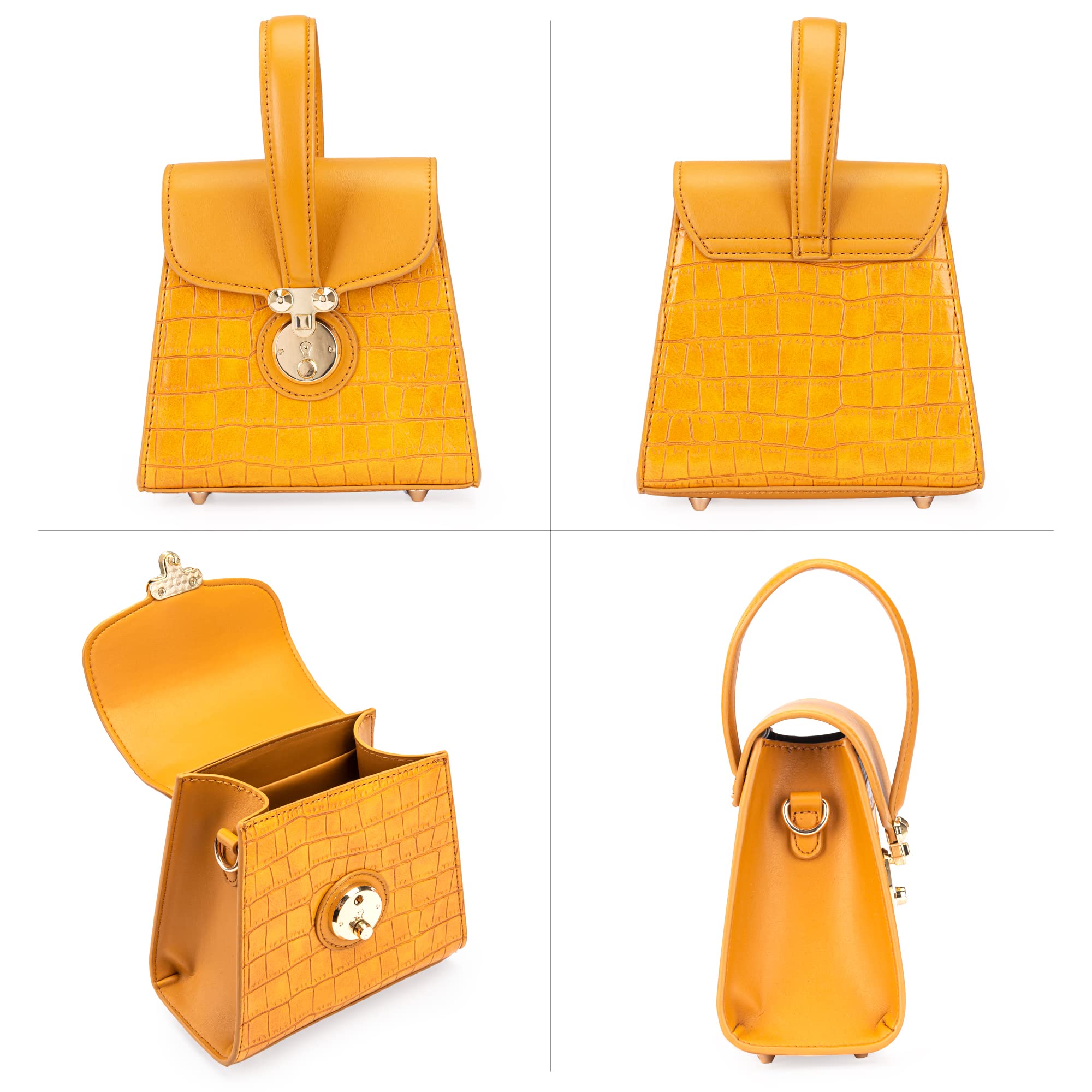 Milan Chiva Top Handle Purse Crocodile Crossbody Bag for Women Trendy Cute Shoulder Handbag with Chain Strap MC-1011YL, Yellow