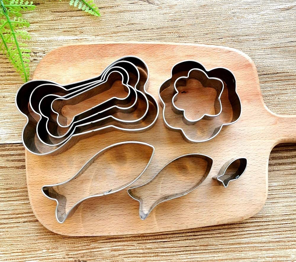 LUBTOSMN Dog Bone Cookie Cutter Set-9 Piece-Large and Mini Dog Bone Paw Fish Cookie Cutters Baking Molds for Small Large Dog Cat Treats and Dog Cat Cake Topper Decoration Took Kit