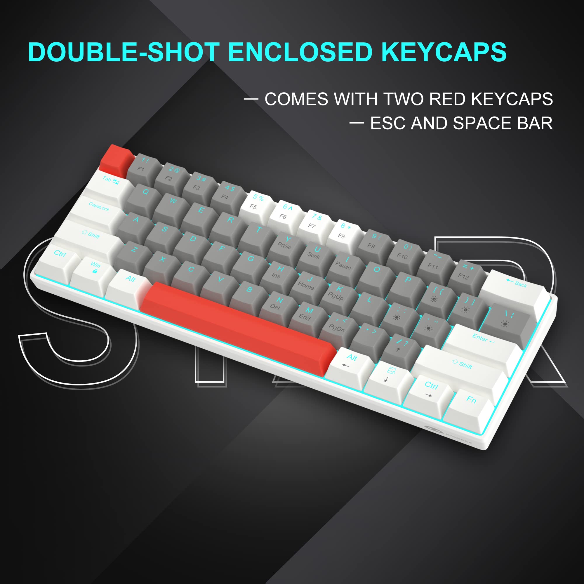 MageGee MK-Mini 60% Mechanical Gaming Keyboard, 61 Keys Compact Gaming Keyboard with Blue Switch, Portable Blue LED Backlit USB Type-C Wired Office Keyboard for PC Laptop, White & Gray