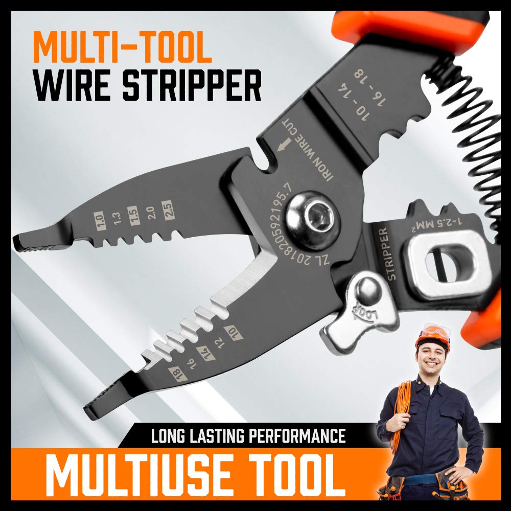 HORUSDY 6-in-1 Wire Stripper Tool | 8-Inch Wire Stripper for Wire | Stripping | Crimping | Cutting | Iron Wire Cutting | Double Strand Wire Cutting