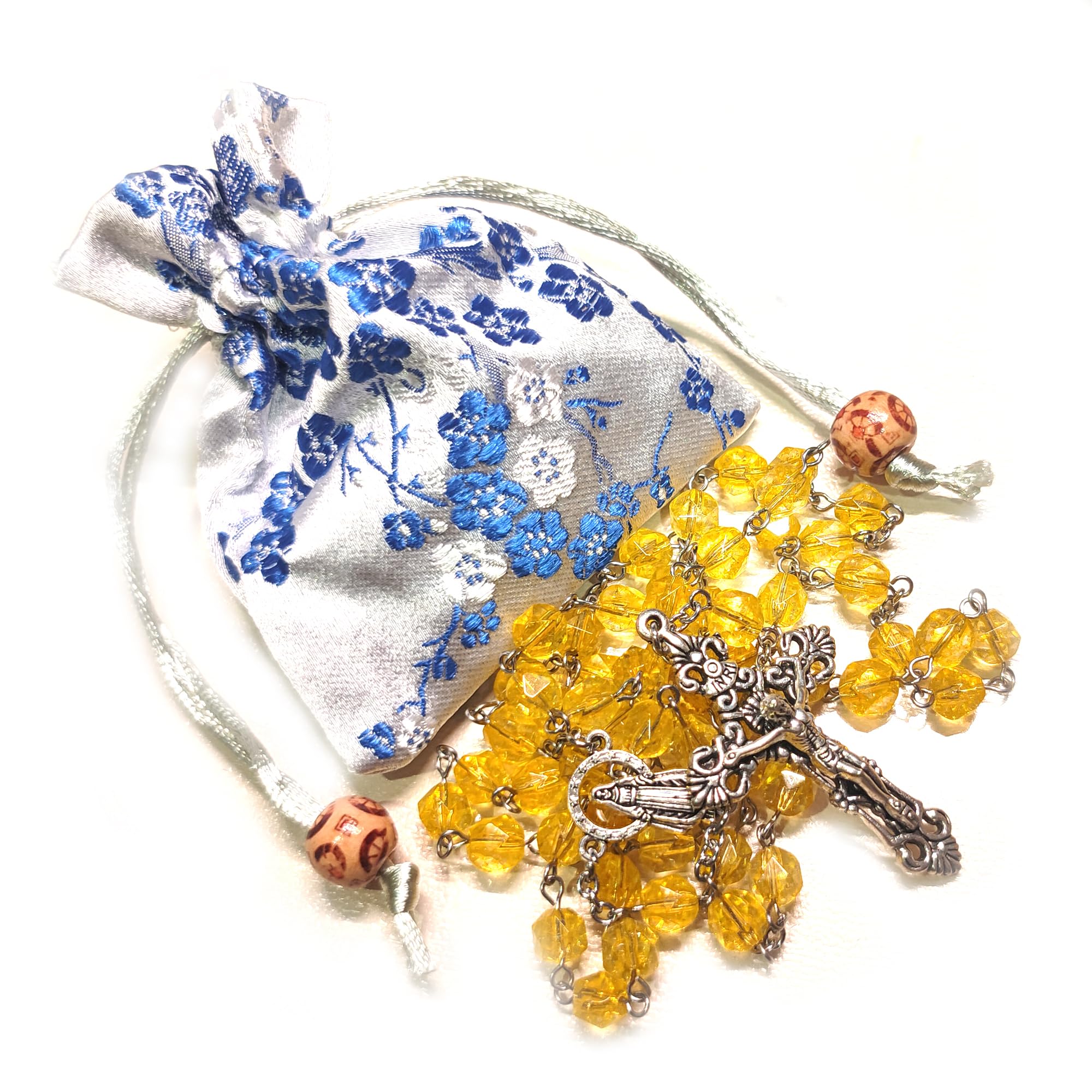 GeekTenet Rosary Beads Chaplet Yellow Rhombus Natural Crystal Rosery Cross Catholic gifts (Yellow)