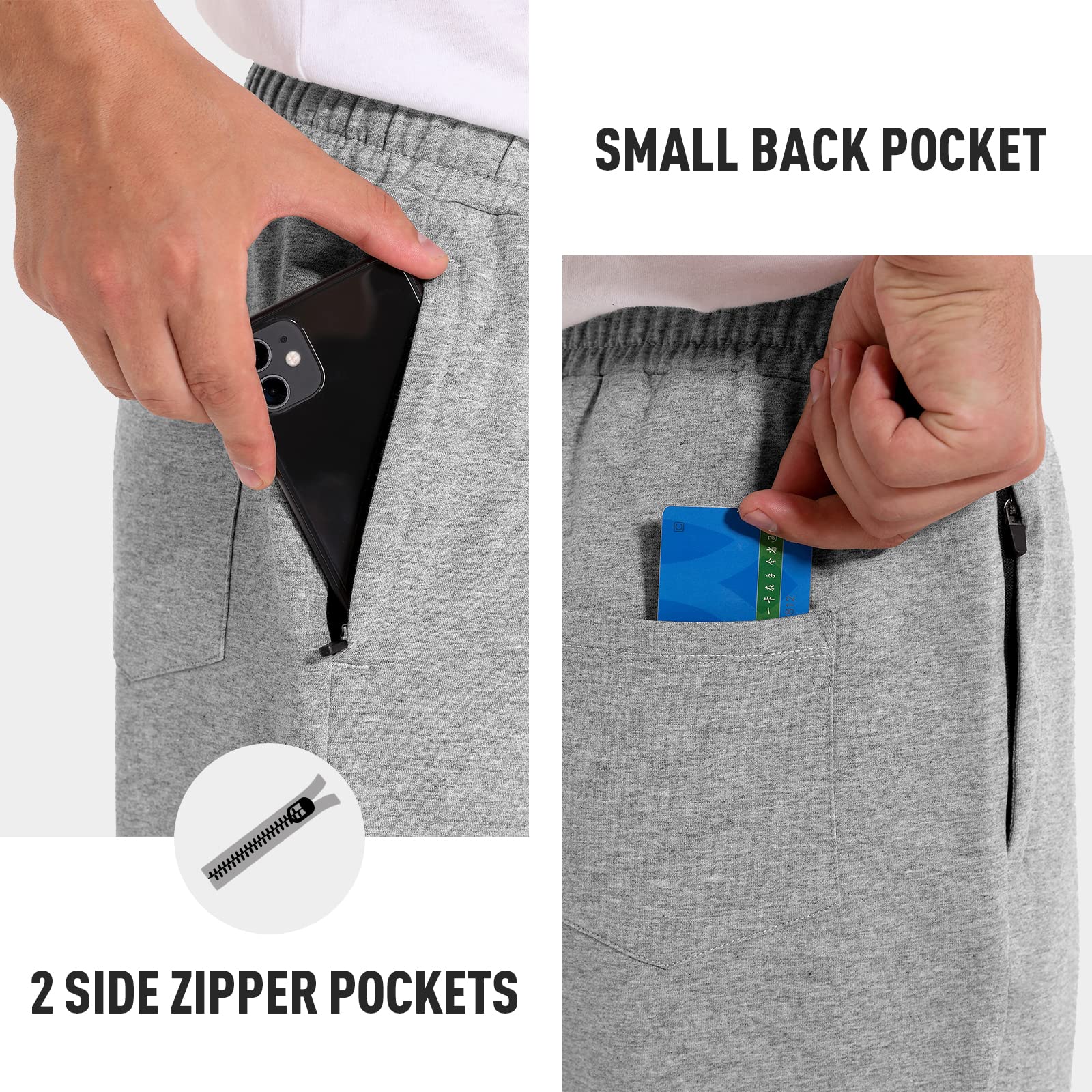 M MOTEEPI Sweatpants for Men with Pockets Grey Cotton Joggers Sweatpants 28" Sports Lounge Athletic Sweatpants M