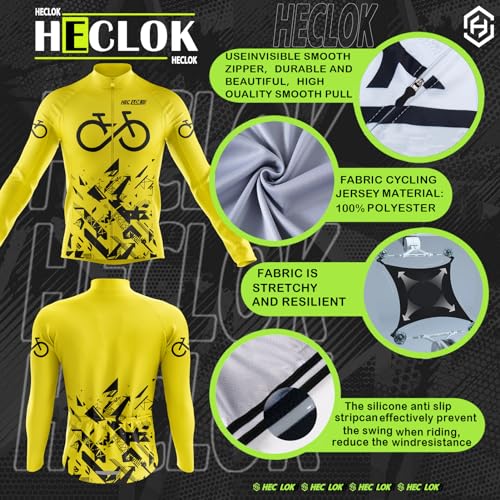 HECLOK Men's Cycling Jersey Winter Thermal Long Sleeve Fleece Cycling Jacket,Fall Bicycle Jackets＋Cycling Polarized Sunglasses (XXL,TYP-12)