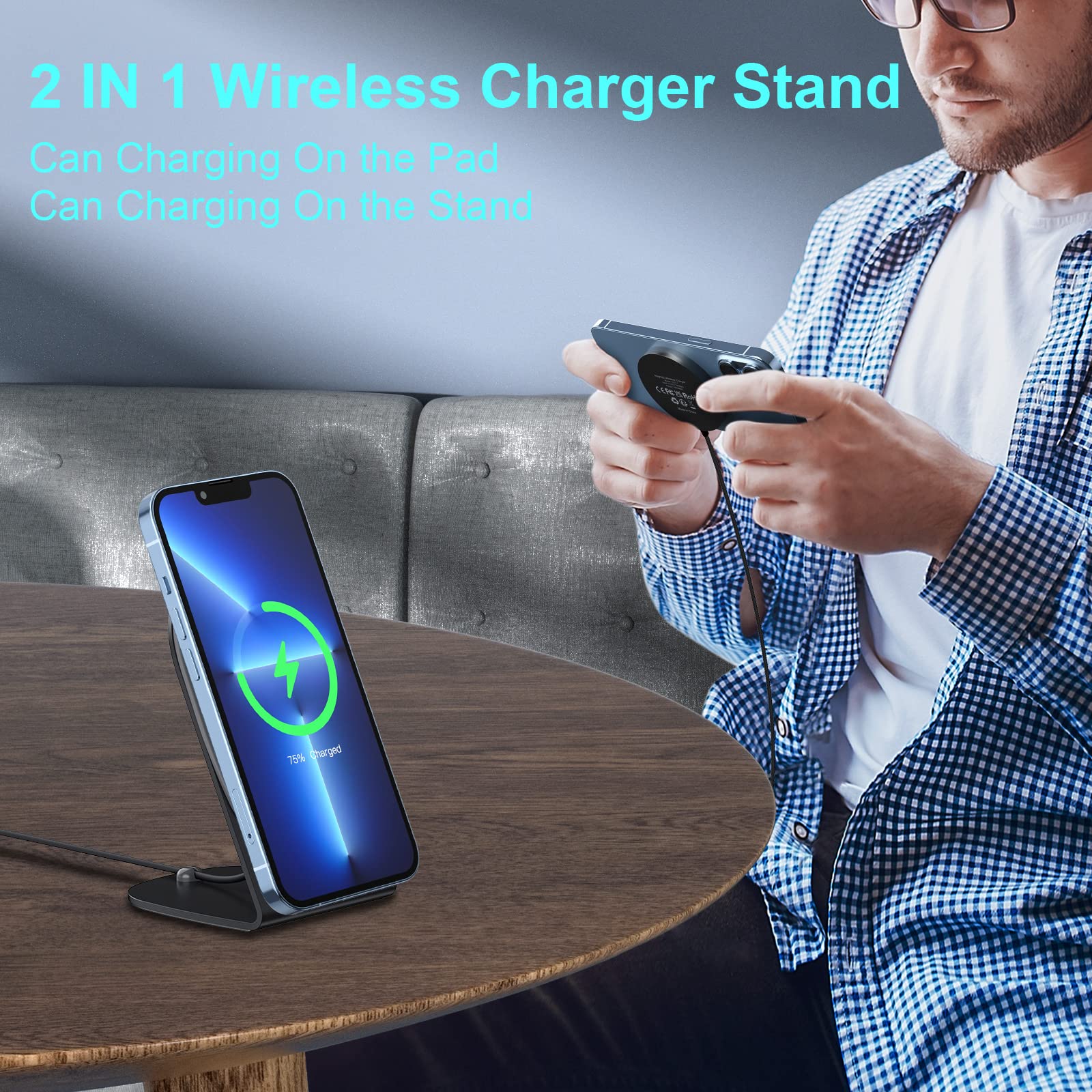 Magnetic Wireless Charger Compatible with13/12 Series,Charger with 20W USB-C Power Adapter, Aluminum Alloy Convertible Fast Wireless Charging Pad/Stand for Phone 13/12 Pro Max Mini