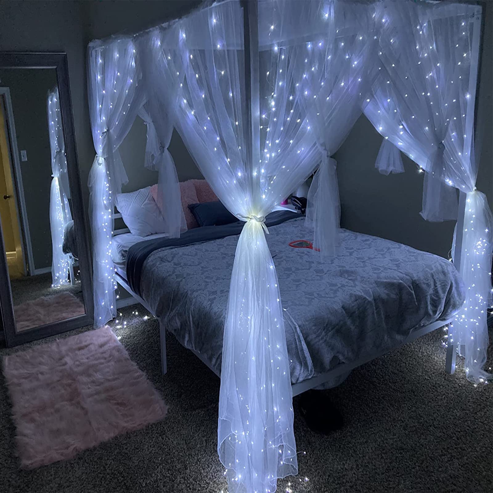 Honche Led Curtain Lights 300 LED 8 Modes USB with Remote for Home Room Bedroom Wedding Party Christmas Window Wall Decorations Room Decor (Cool White)