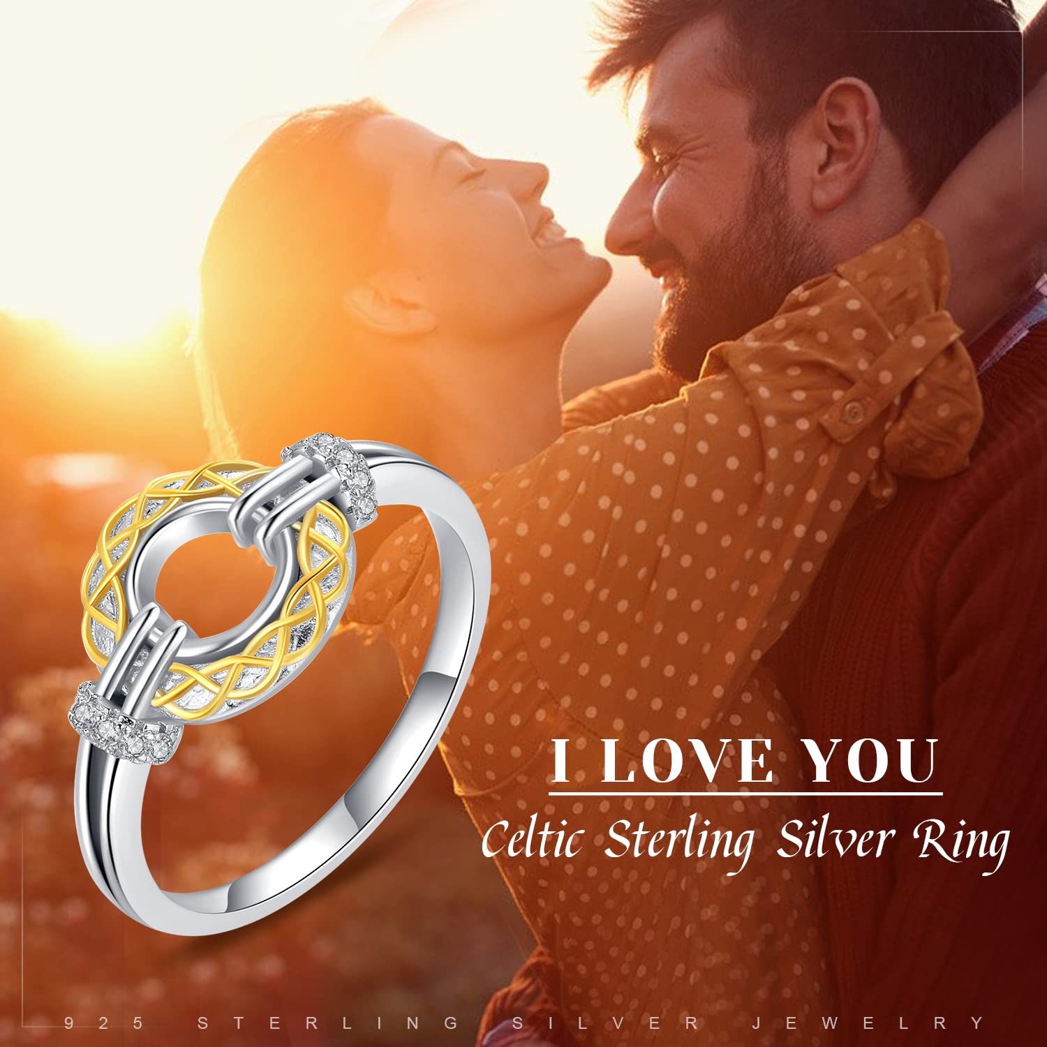 JUSTKIDSTOY Celtic Knot Ring 925 Sterling Silver Wedding Eternity Band Ring Thumb Ring for Women Celtic Jewelry Gifts