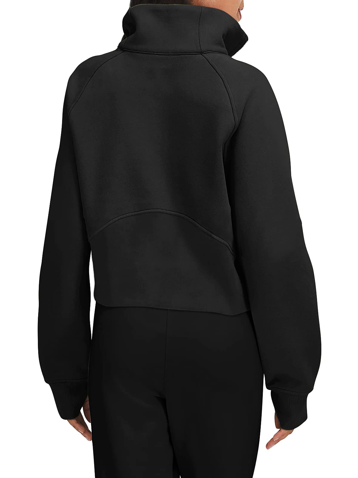LASLULU Womens Fuzzy Cropped Sweatshirt Hoodies Sport Athletic Zip Up Stand Collar Sweater Fleece Lined Fall Sweatshirt Long Sleeve Pullover Tops Pockets(Black Medium)