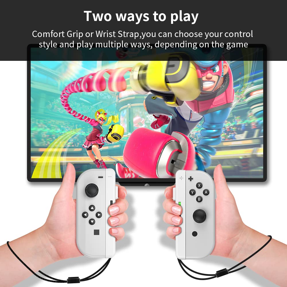 JDDWIN Joycon Grips Compatible with Switch & Switch OLED Controllers,Wear-Resistant Joy-con Handle for Switch/Switch OLED. (White)
