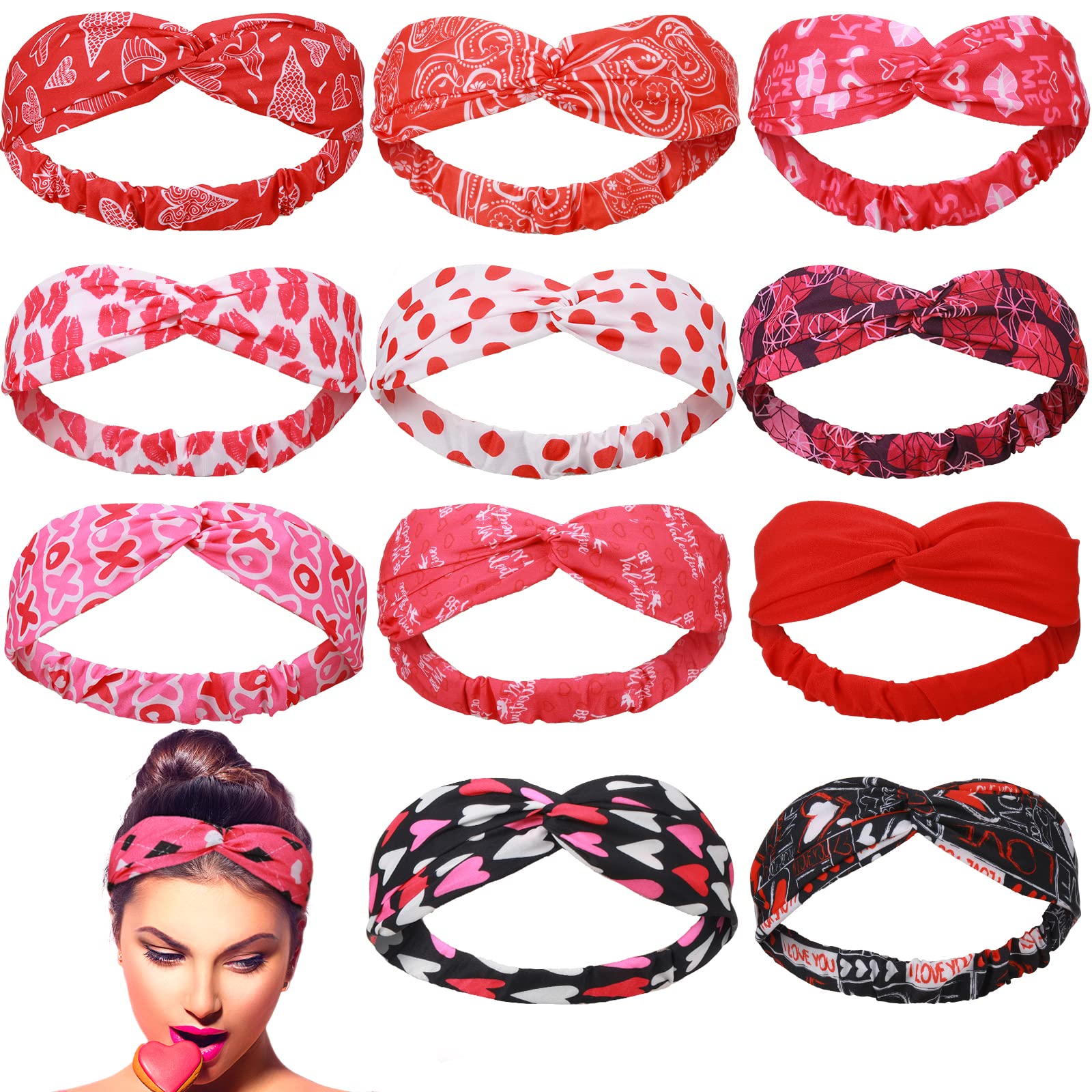 Jutom 12 Pieces Valentine's Day Headbands for Women Elastic St. Patrick's Day Non Slip Hair Accessories Bulk(Shamrock Pattern)