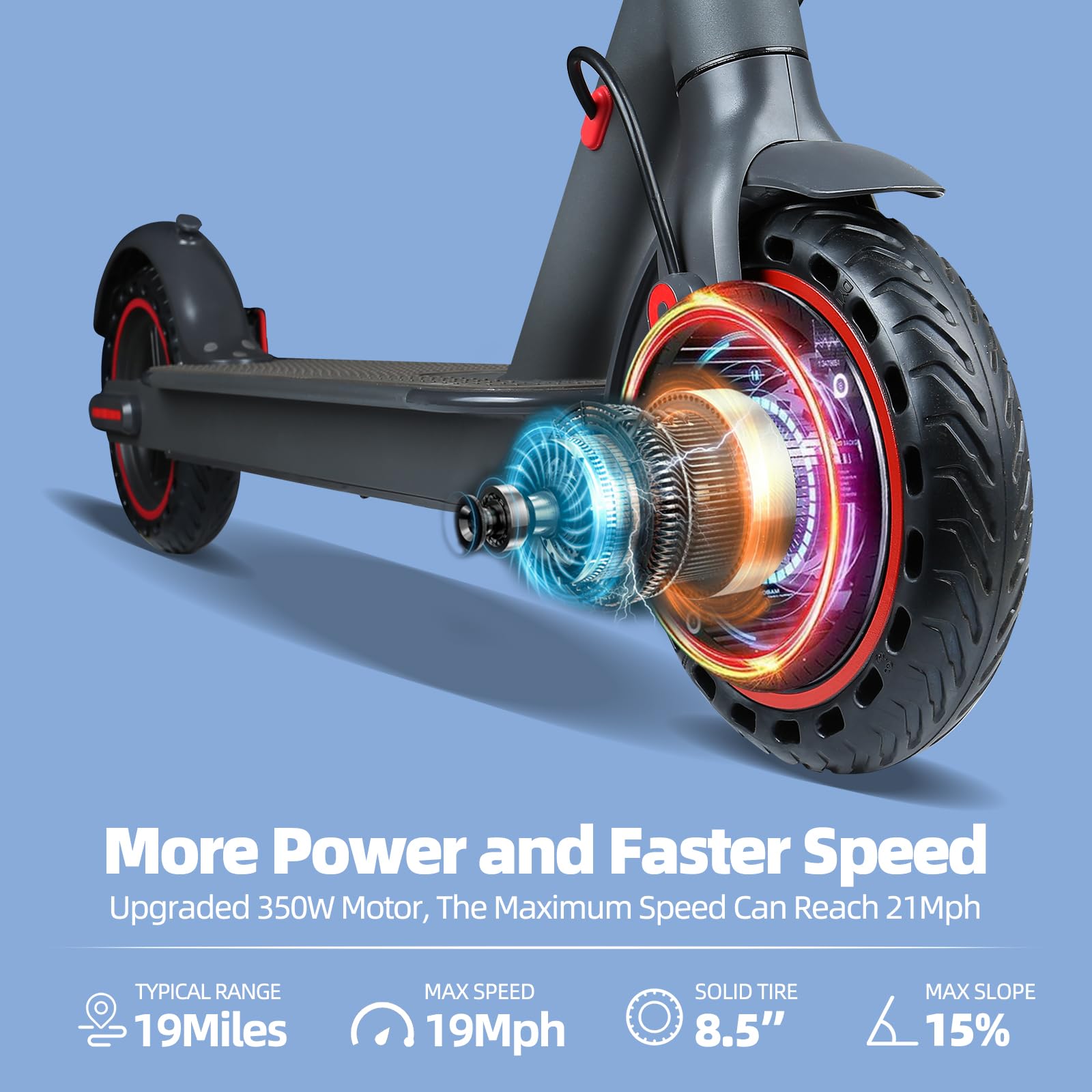 Greevego Electric Scooter,350W Motor,Up to 19MPH,17.5~19 Miles Long-Range Portable Folding Commuter E-Scooter for Adults,8.5" Honeycomb Solid Tires,Dual Braking System & Adjustable Speed App