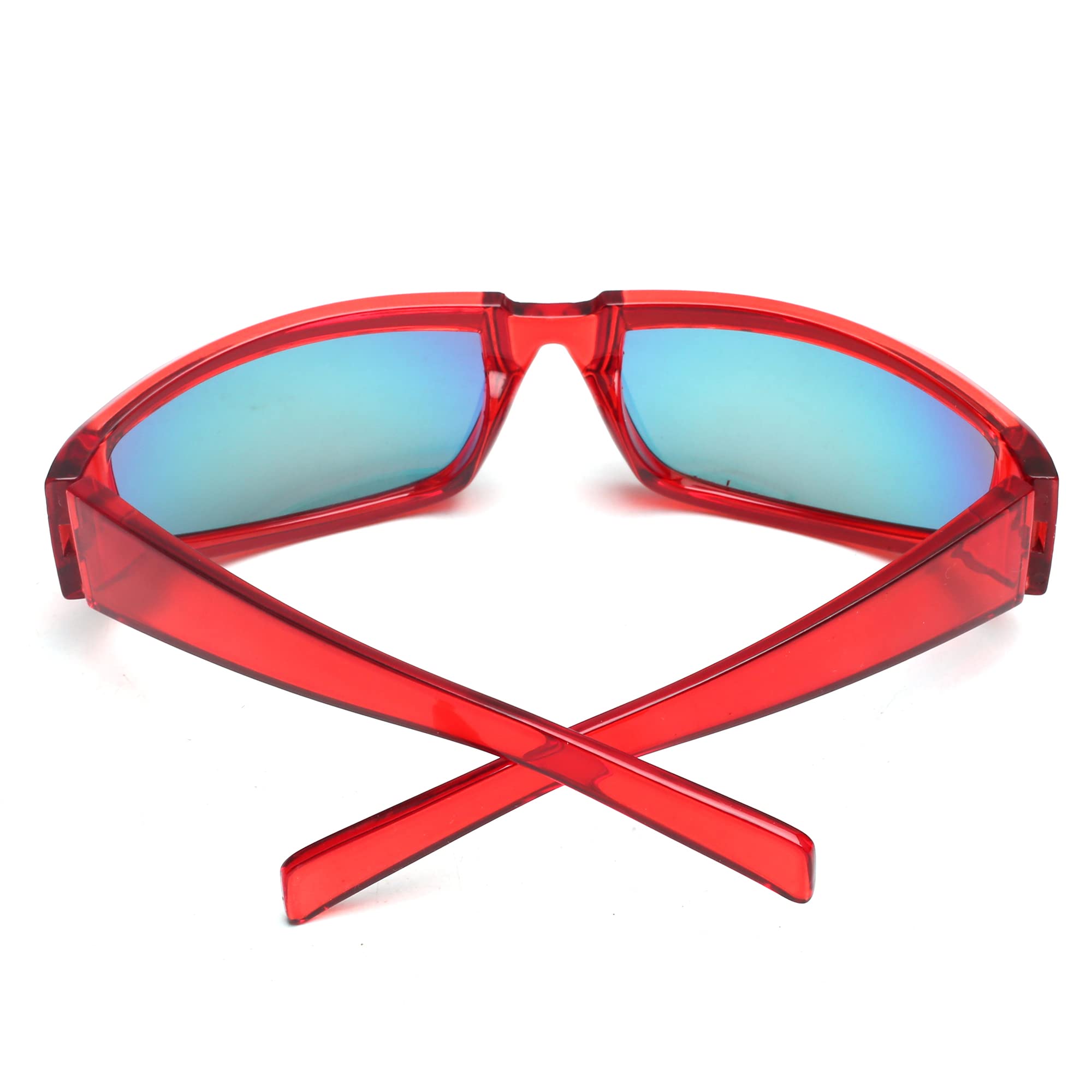JM Wrap Around Y2K Sunglasses for Men Women Trendy Rectangle Futuristic Sports Shades Red/Red
