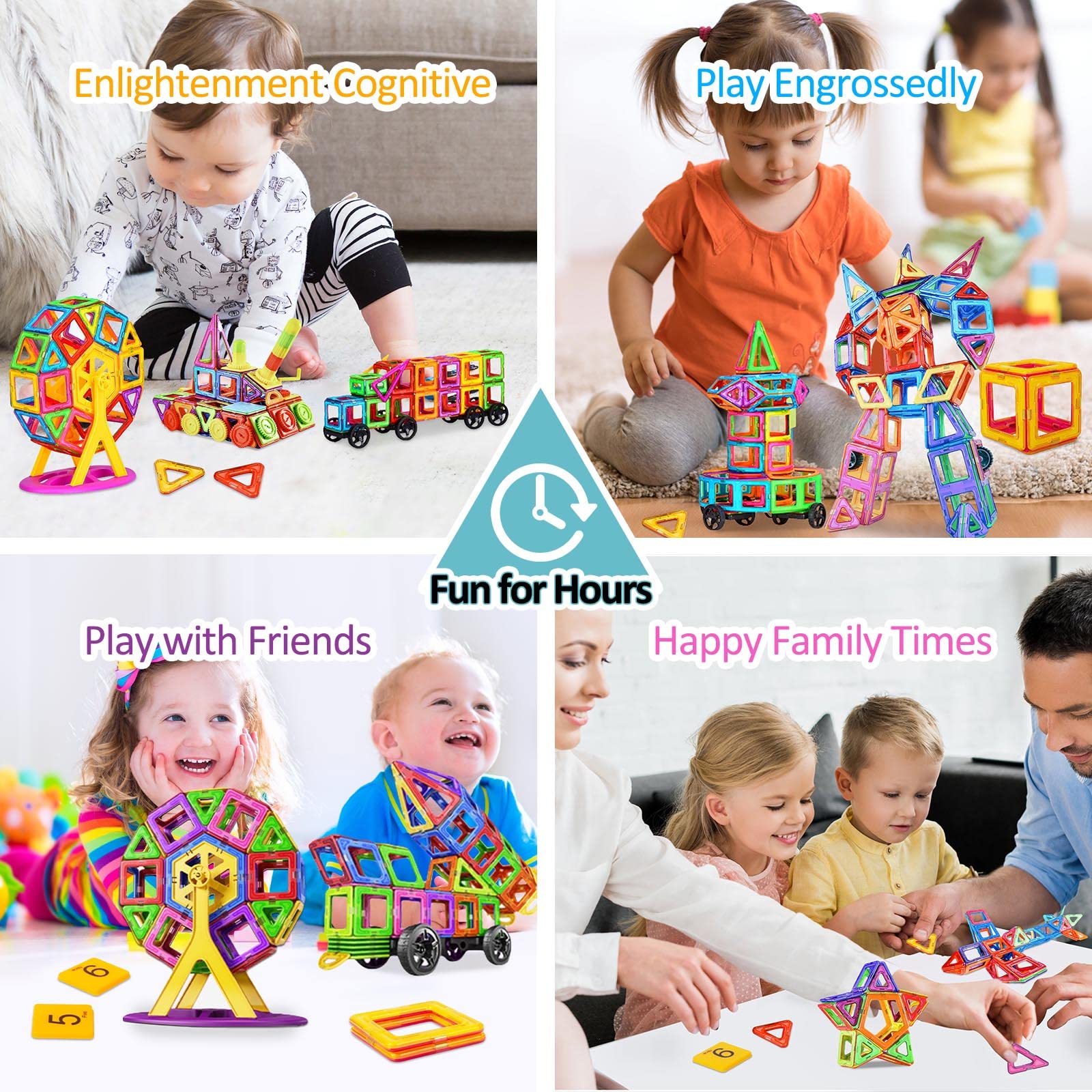 MSVDT Magnetic Tiles Building Blocks Toys for Kids, 195 Pieces 3D Creative Castle Construction Magnetic Stacking Set,STEM Creativity/Educational Toys for Kids Easter Basket Gifts