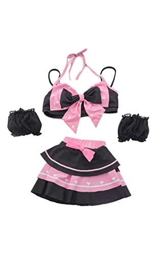 haikyuu Anime Kawaii Two Piece Swimsuit Cute Top and Skirt Bathing Bikini Set (Large, Kawaii Bow Multicolored)