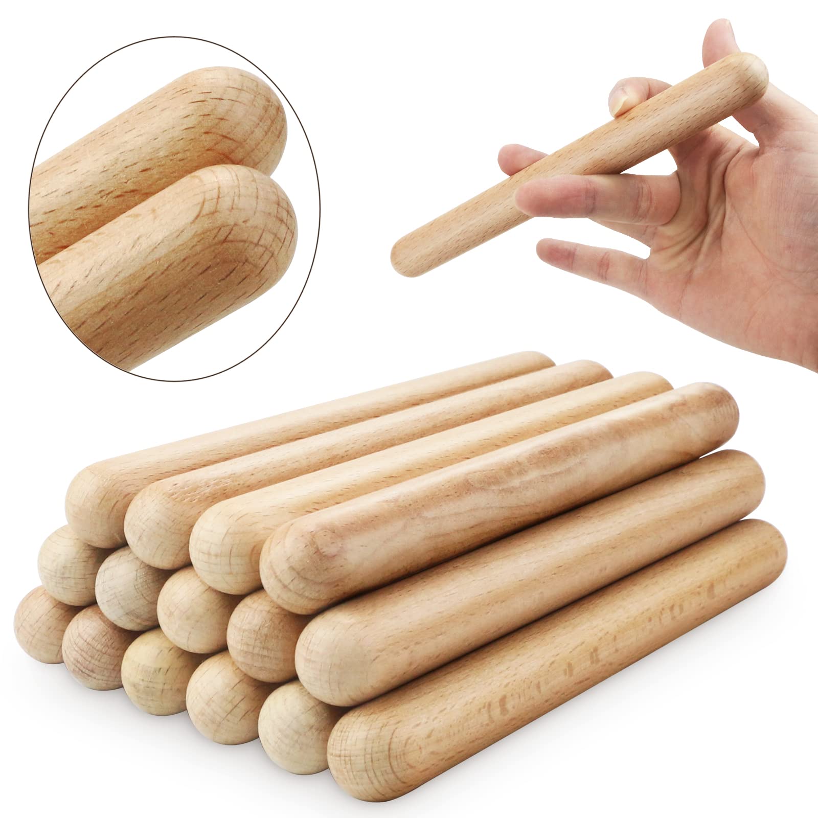Heatoe 16 Pcs Rhythm Sticks, 8 Inch Drum Sticks Musical Sticks Wood Musical Instruments Rhythm Stick Set for Everyone
