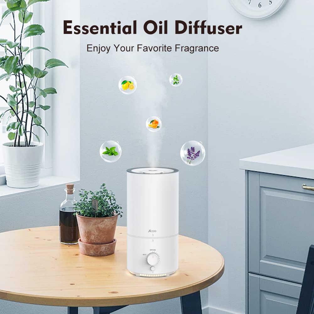 Home Humidifier 1L for Bedroom, 1000ml Essential Oil Diffuser, Top Fill Design Cool Mist Humidifier for Small Room, Living Room, Quiet for Baby Room, Knob