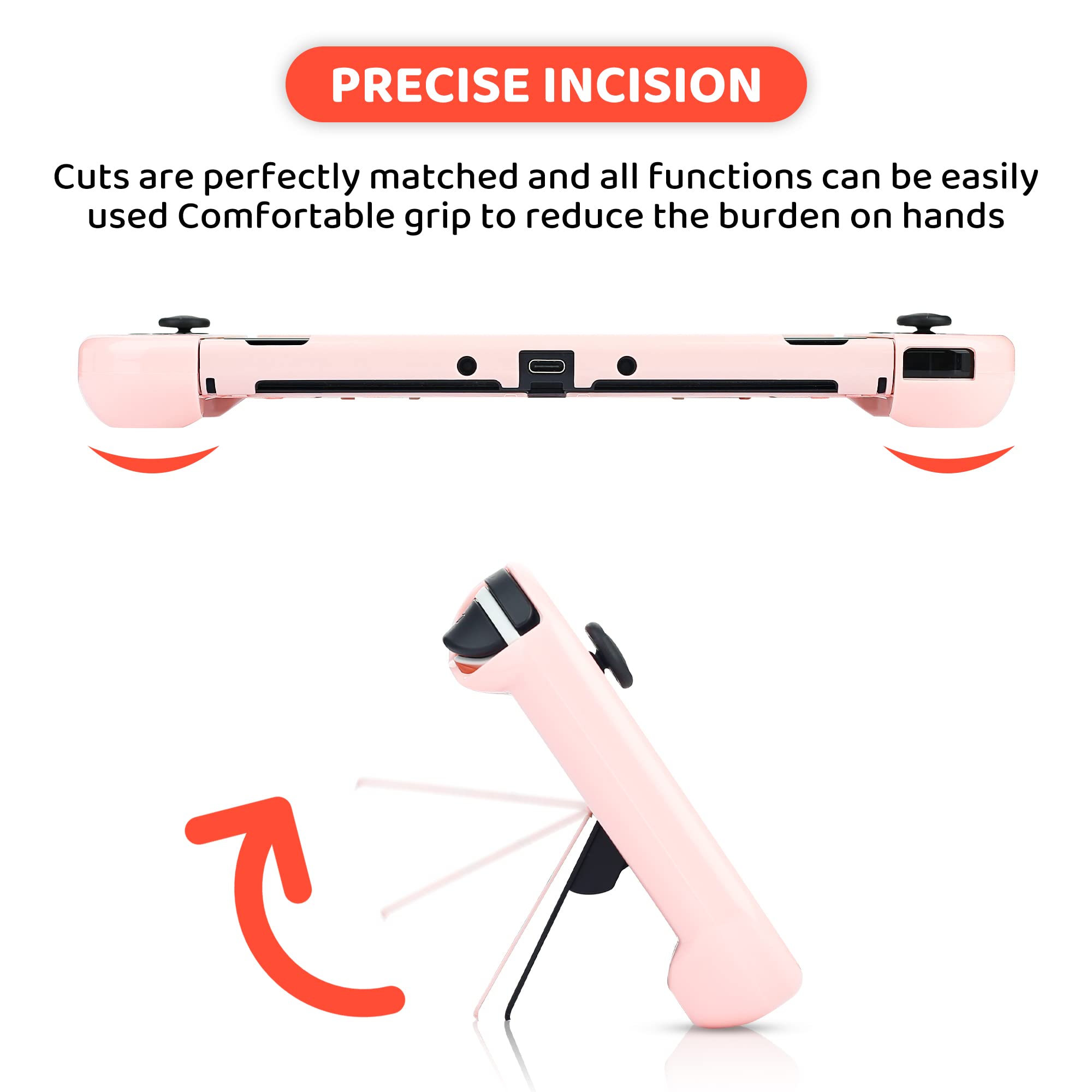 LASTYAL Sweet Strawberry Case Compatible with Nintendo Switch OLED 2021, Cute PC Pink Protective Cover for Switch OLED Console and Joycon with Screen Protector and 4 Thumb Caps