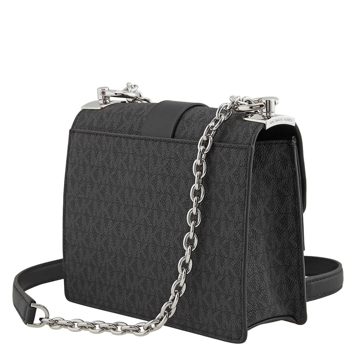 Michael Kors Ladies Greenwich Small Logo And Leather Crossbody Bag - Black