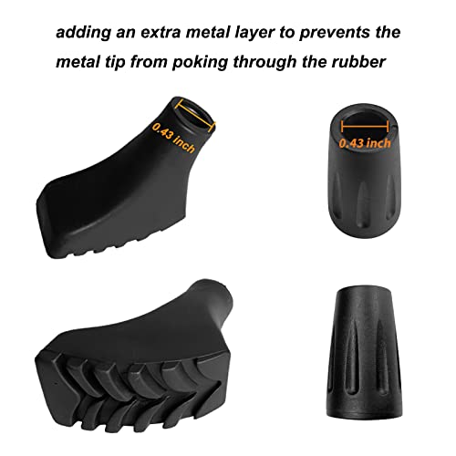 Hiking Walking Sticks Rubber Tips 10 Pack, Replacement Tips Protectors, Snow Baskets, Mud Baskets Set for Trekking Poles, Fits Most Standard Hiking, Trekking, Walking Poles