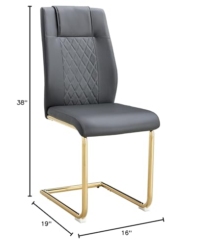 Gecheer Modern Dining Chairs, Dining Room Chairs, and Golden Leg Cushioned Chairs Artificial Leather, Suitable for Kitchens, Living Rrooms, Bedrooms, and Offices 4 Pieces Gray + PU Leather 2027A