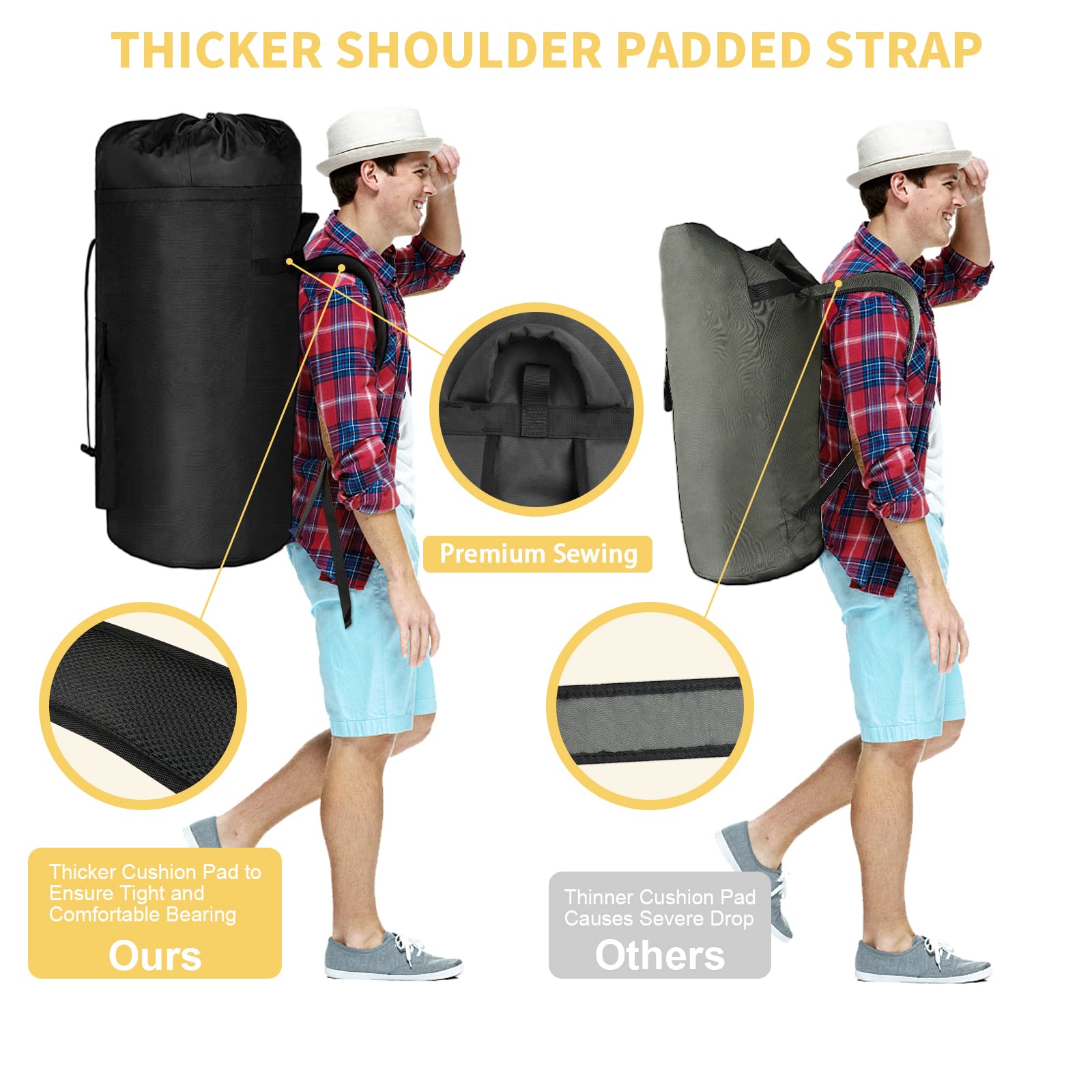 Laundry Backpack Bag, 115L Extra Large Laundry Bag with straps, Heavy Duty Laundry Bag Backpack, Portable Backpack laundry bag for College Dorm, Apartment(Black)