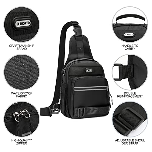 INOXTO Messenger Bag, Sling Bag for Men,Crossbody Backpack Shoulder Bag Hiking Daypacks Casual Sling Pack Handbag for Travel (8091-Black)