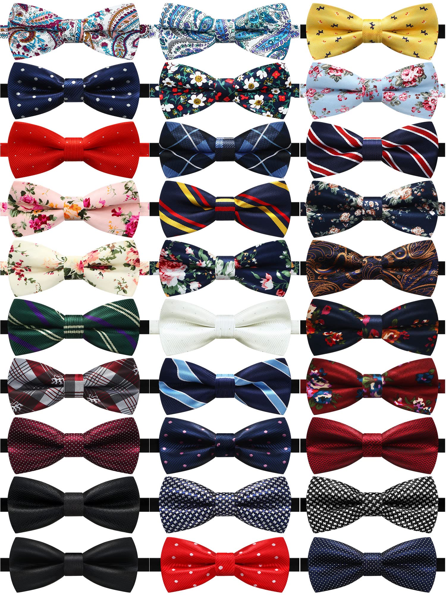 Jecery 30 Pieces Elegant Pre Tied Bow Ties for Men with Adjustable Floral Neck Band Bowties for Pre Tied Set