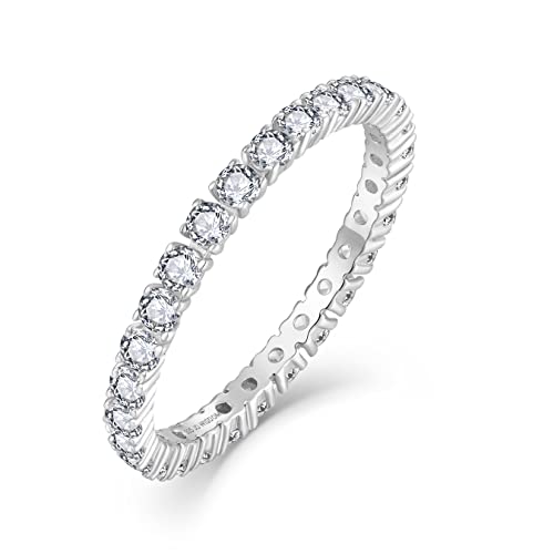 JO WISDOM 925 Sterling Silver 2MM Cubic Zirconia Eternity Ring for Women Size 5
