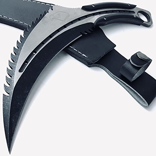 HOLYEDGE 13 Inch Heavy Duty Extra Large Eagle Karambit Fixed Blade Knife - 6.5 Inch Blade with Leather Sheath Full Tang D2 Tactical Survival Hunting CSGO Claw Knives (Black&White)