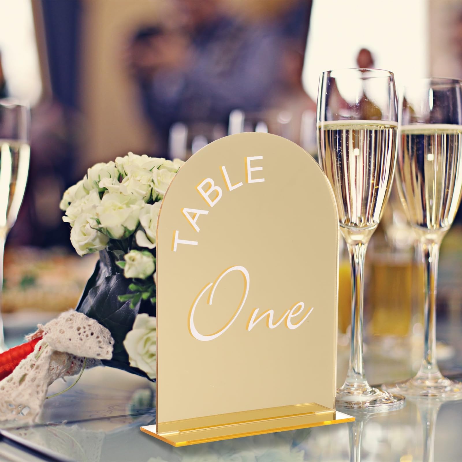 uxcell 10pcs Gold Mirrored Arch Acrylic Sign with Stand, 5 x 7 Inch Acrylic Arch Table Number Holders for Wedding Table Centerpiece Decoration (Number 1-10)