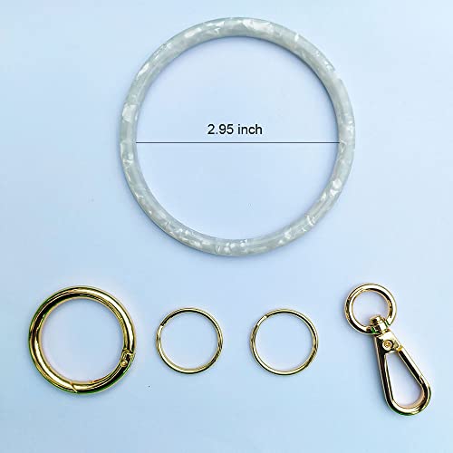 Junyuerly Wristlet Keychain Bracelet for Women Bangle Key Rings Acetate Round Key Chain with Clip (gold-pearl white)