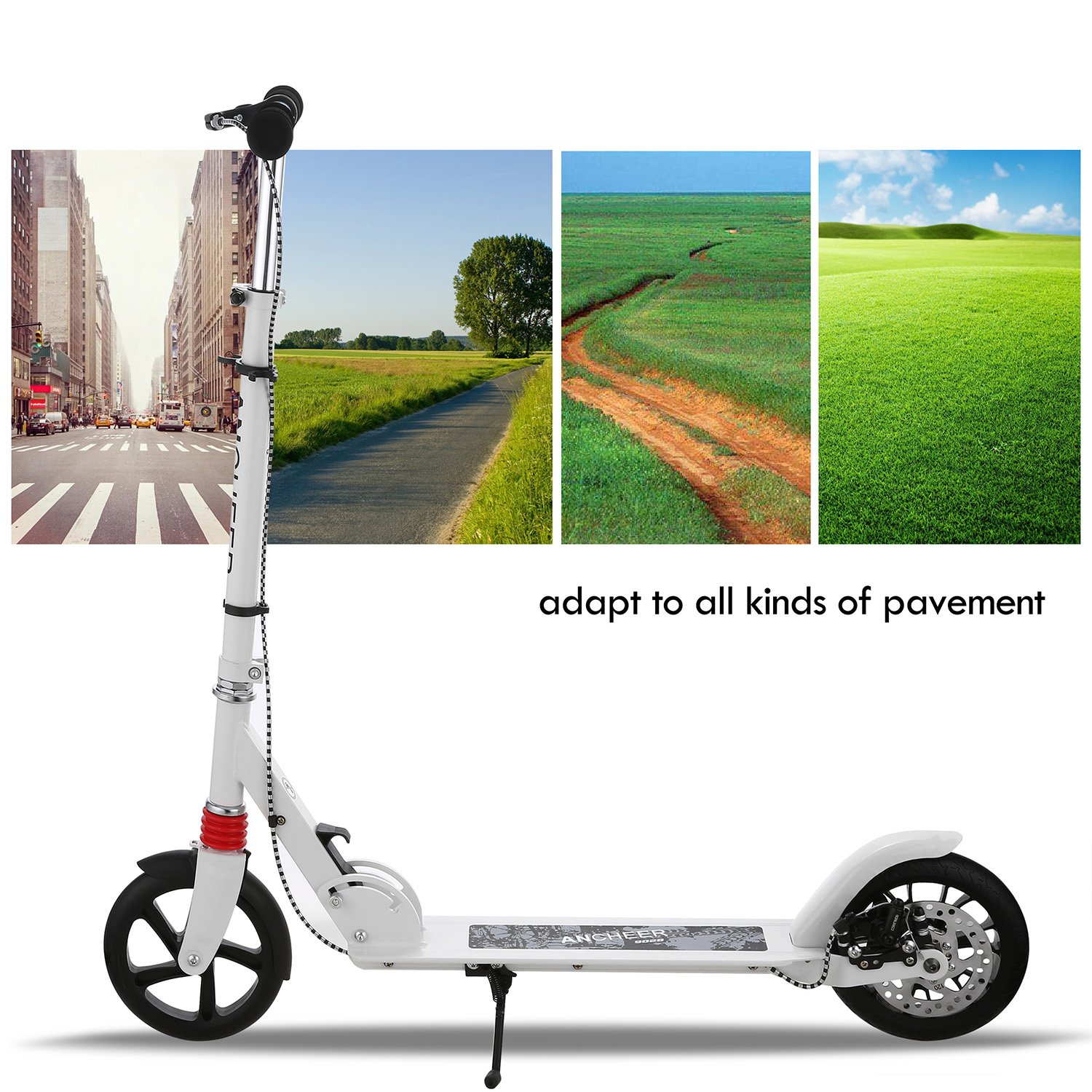 Hikole Scooters for Adults Teens with Handbrake, Kick Scooter Adjustable Height with Shoulder Strap 8 inches Big Wheels Scooter Best Gift for Kids Age 10 Up, 220 lbs Weight Capacity