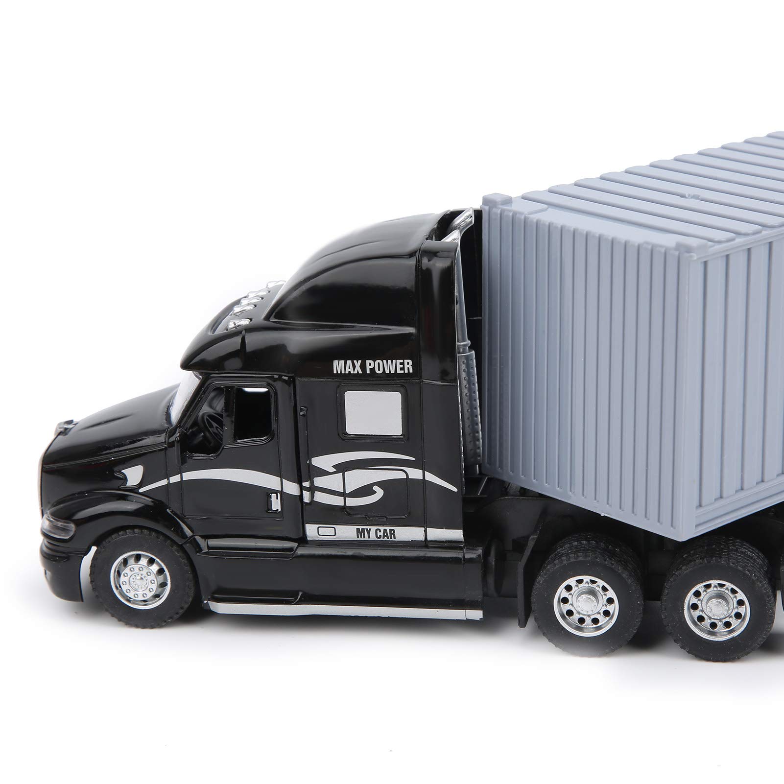 Keenso Alloy Simulation Container Car Model Children Kid Pull Back Car Toy with Sound Light((Black+Grey)) Animal Model Hand-me-Downs, Robots
