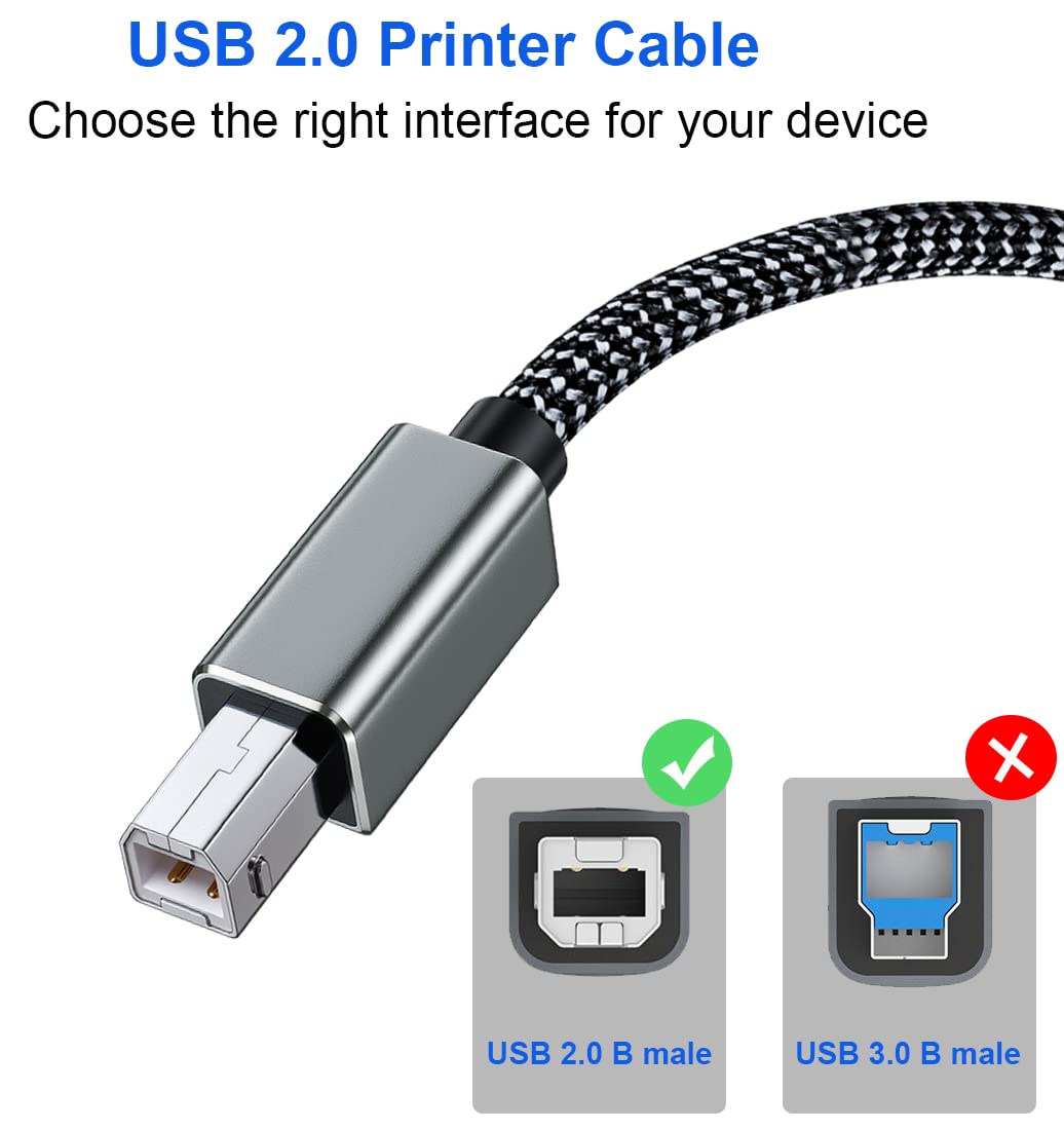 Naukay Printer Cable 10 FT, USB A to B Cable, 2.0 USB B Cable High-Speed Printer Cord High Speed Scanner Cord Compatible with HP, Canon, Dell, Lexmark, Xerox, Epson, Samsung and More, (Grey)
