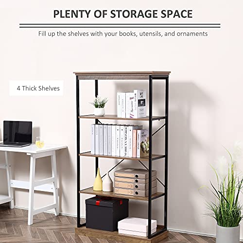 HOMCOM 4-Tier Industrial Modern Style Open Standing Bookshelf Organizer Storage Rack for Living Room, Bedroom, Brown/Black