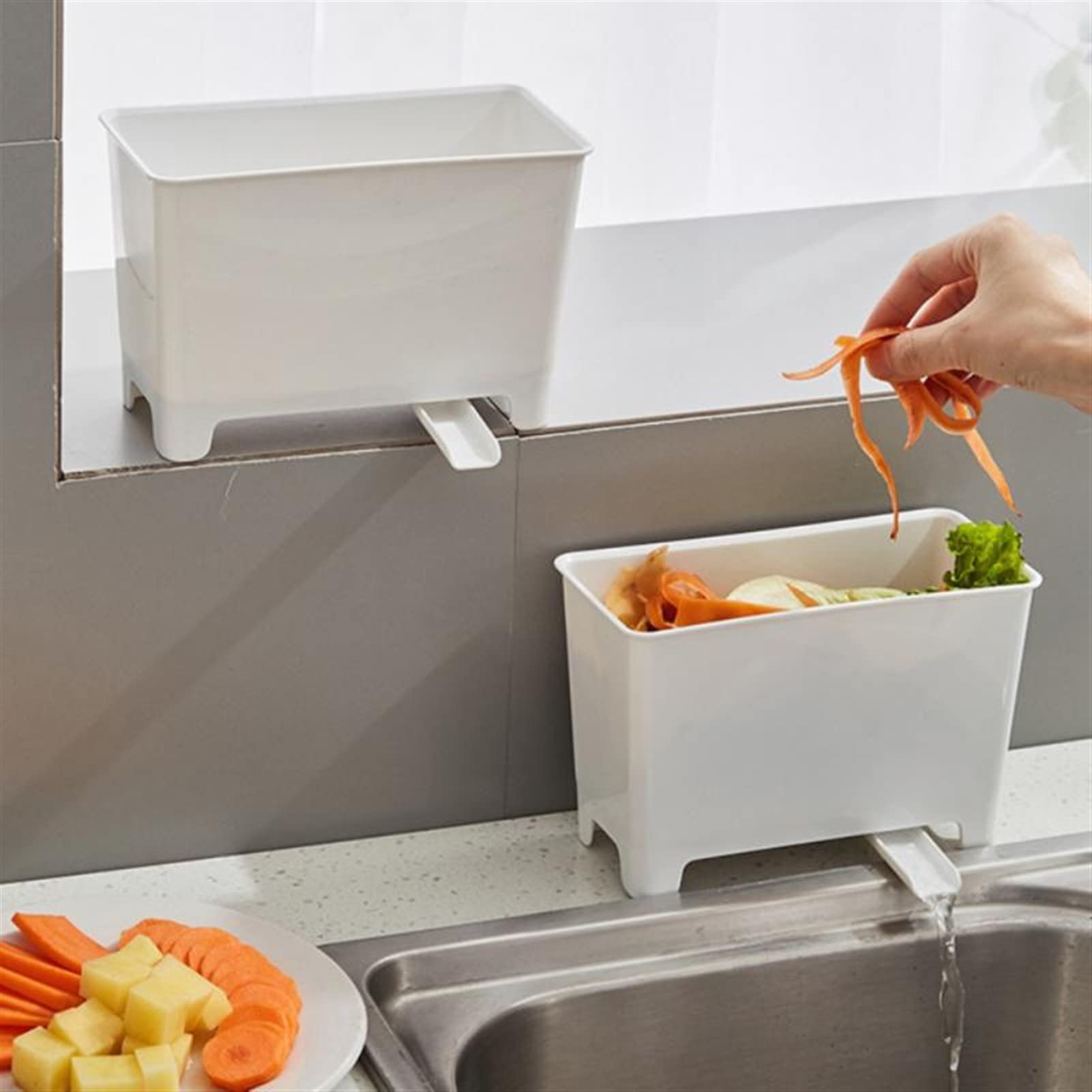 GRFIT Trash can Kitchen Drain Trash Can Kitchen Waste Bin Countertop Garbage Cans Recycle Rubbish Bin Dry Wet Separation Storage Bucket Kitchen Trash Can
