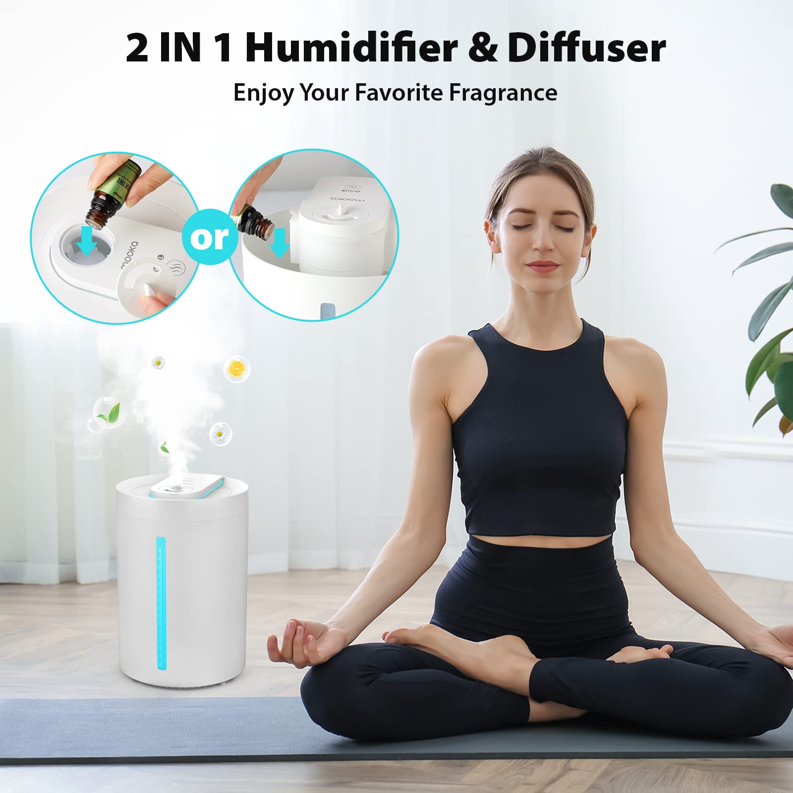 Humidifiers, Top Fill Humidifier for Bedroom Large Room Baby Home, 4L(1.05Gal) Cool Mist Humidifier & Essential Oil Diffuser, Whisper-Quiet Operation, Night Light, Auto Off