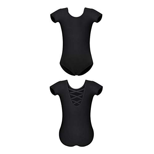 HiDance Ballet Leotards, Girls' Classic Short Sleeve Leotards for Ballet Dance Gymnastics, Crisscross Straps Back Dance Tops black 160