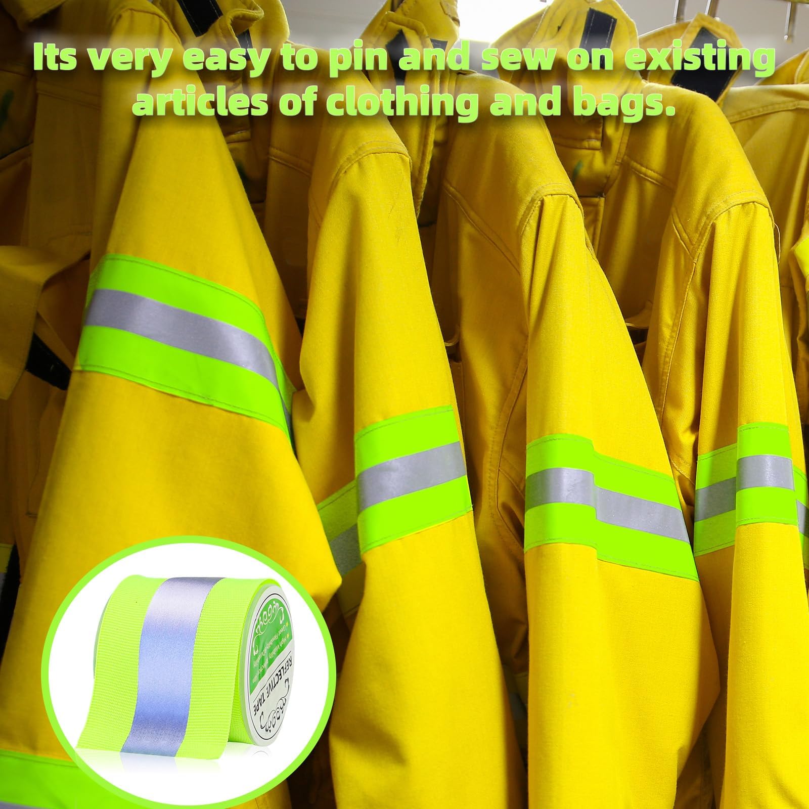 High Visibility Reflective Tape Strip 1.96in*0.79in Fabric Florescent Reflective Safety Tape Sew-on Warning Safety 16.4ft Length No Wrinkle Packaged in Roll