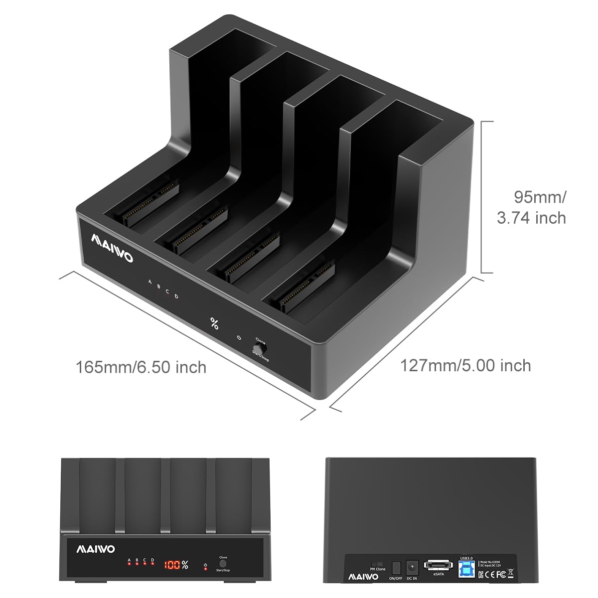 MAIWO 4 Bay Hard Drive Duplicator Dock for 2.5" & 3.5" SATA SSD HDD,SATA Offline Cloner/Duplicator with Indicator Light,80TB(4x20TB) Storage Expansion