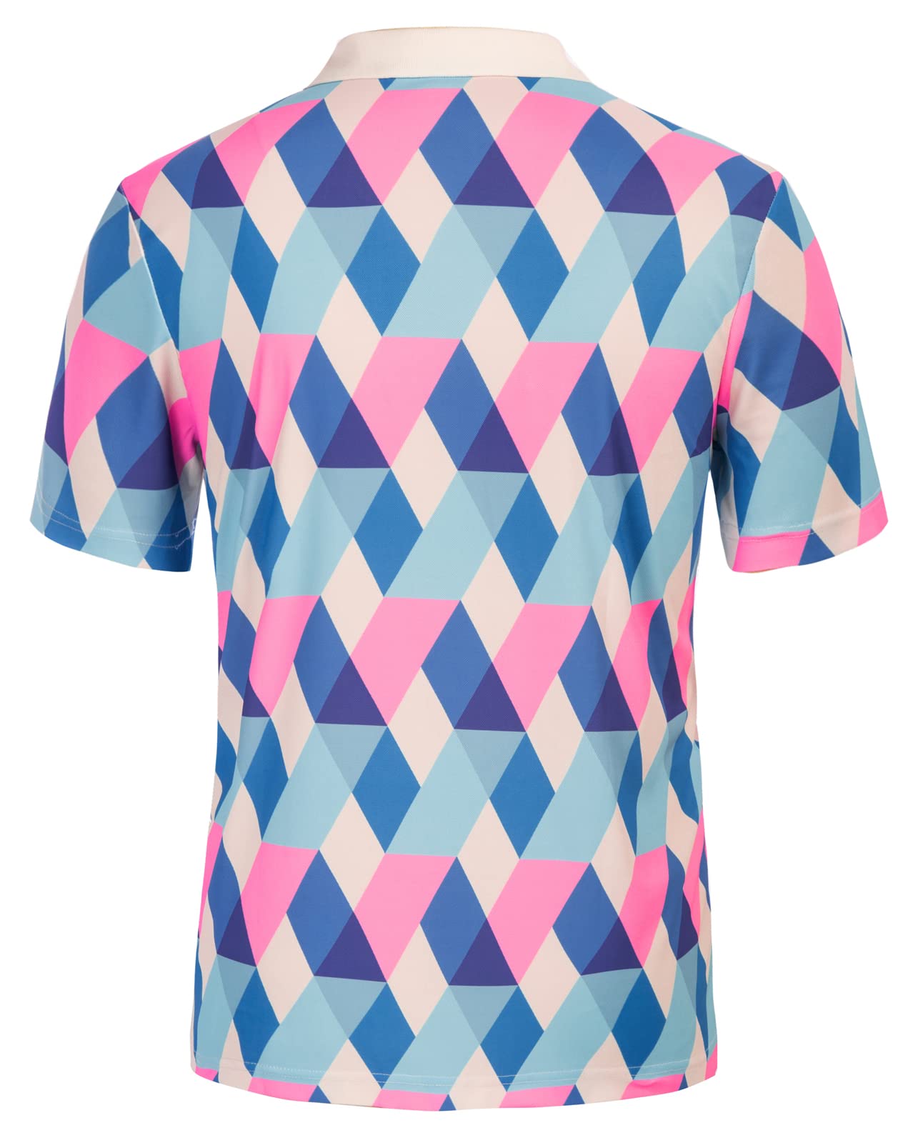 Mens Dri-Fit Polo Shirts Short Sleeve Check Plaid Color Block Golf Top Colorful Performance Athletic Polo T-Shirt Pink+Blue Grid M