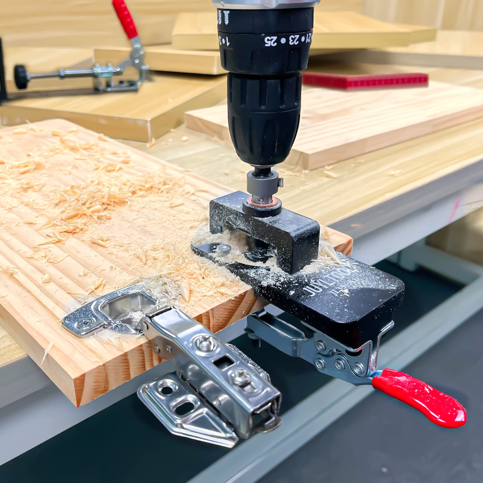 JUYLTOOL 35MM Concealed Hinge Jig, Aluminum Alloy Hinge Hole Drilling Jig Wood Puncher Locator Woodworking Tool Drilling for Door Cabinets Hinges Mounting