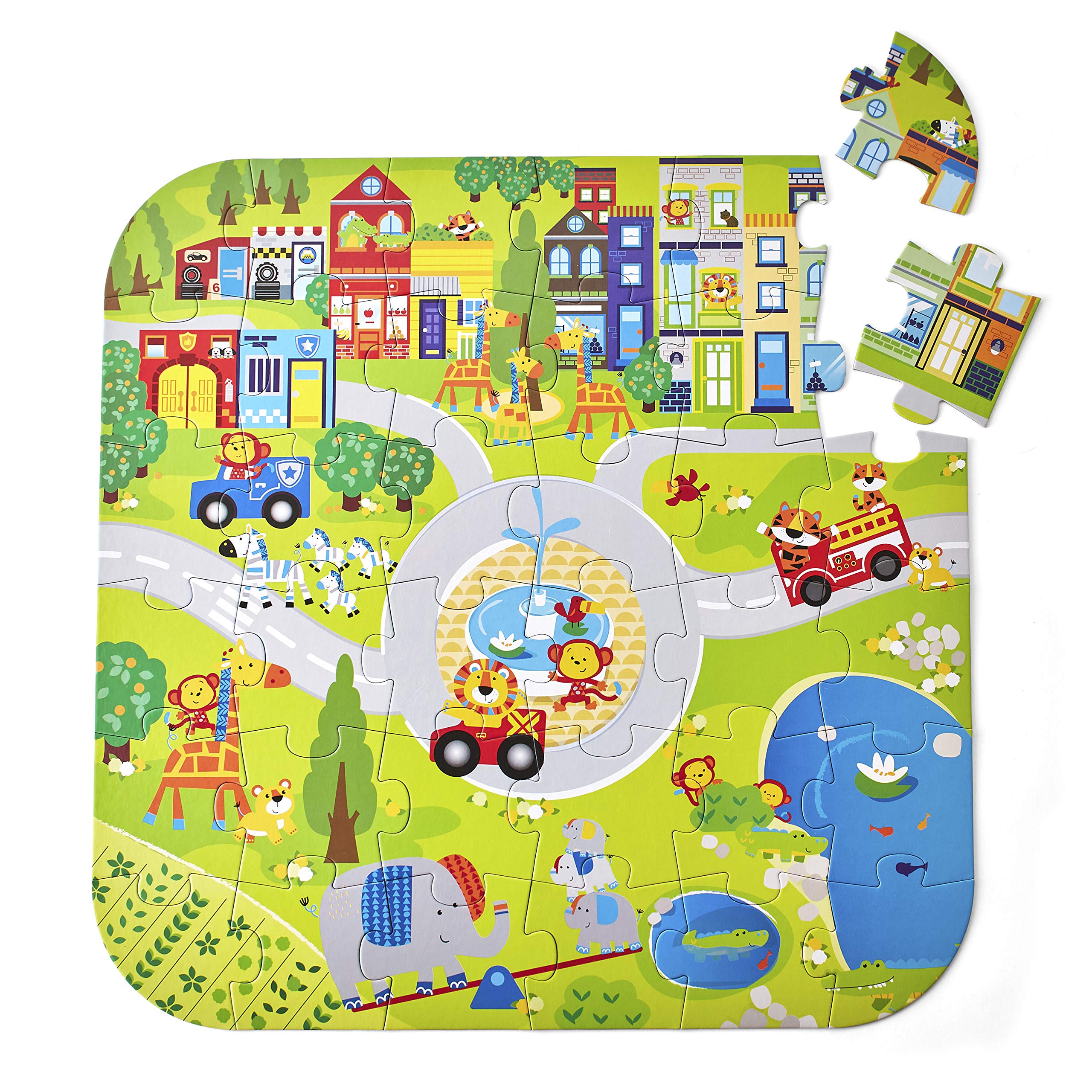 Imaginarium Wooden Ready to Play Table with Trainset, Building Blocks, Animal Figures, Chalkboard & Puzzles, for Ages 3-7, 100 Pieces, Multicolor