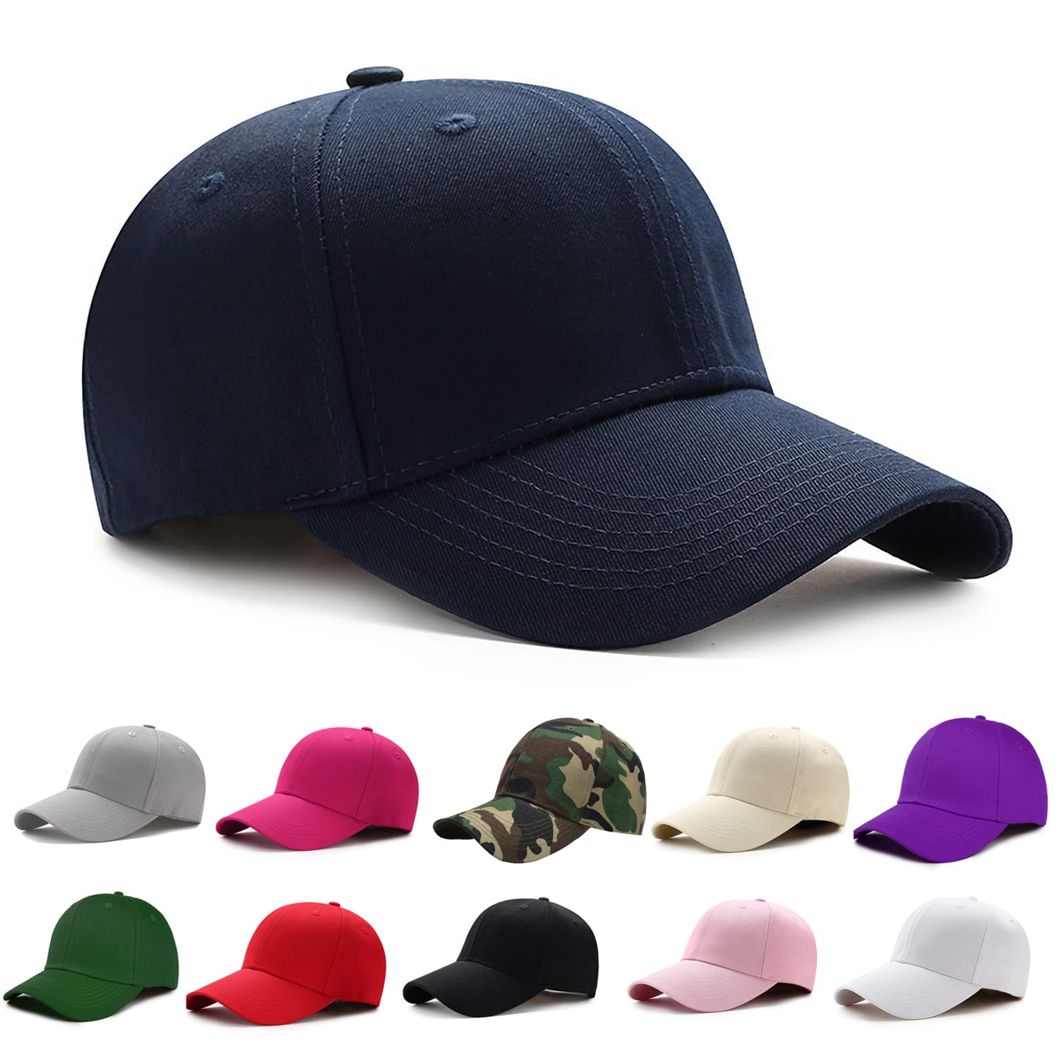 JXXAMZ33 Baseball Cap Adjustable Size for Men Women Sports Workout Hat Trucker Hats Dad Hat Plain Baseball Caps Navy
