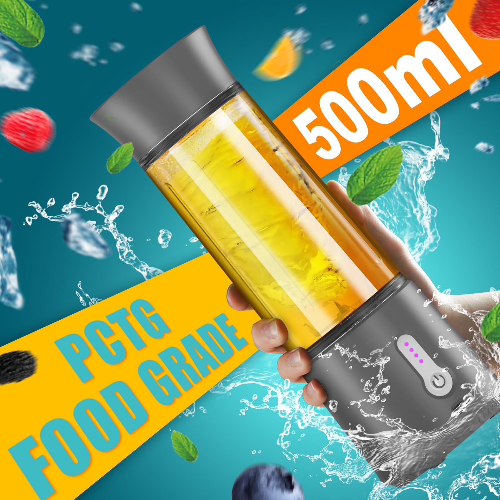 Personal Size Blender, Portable Blender for Shakes and Smoothies with 6 Ultra Sharp Blades, 17Oz 4000mAh Powerful Juicer, Mini Blender Cup with Travel Lid and USB Rechargeable for Office, Gym, Kitchen