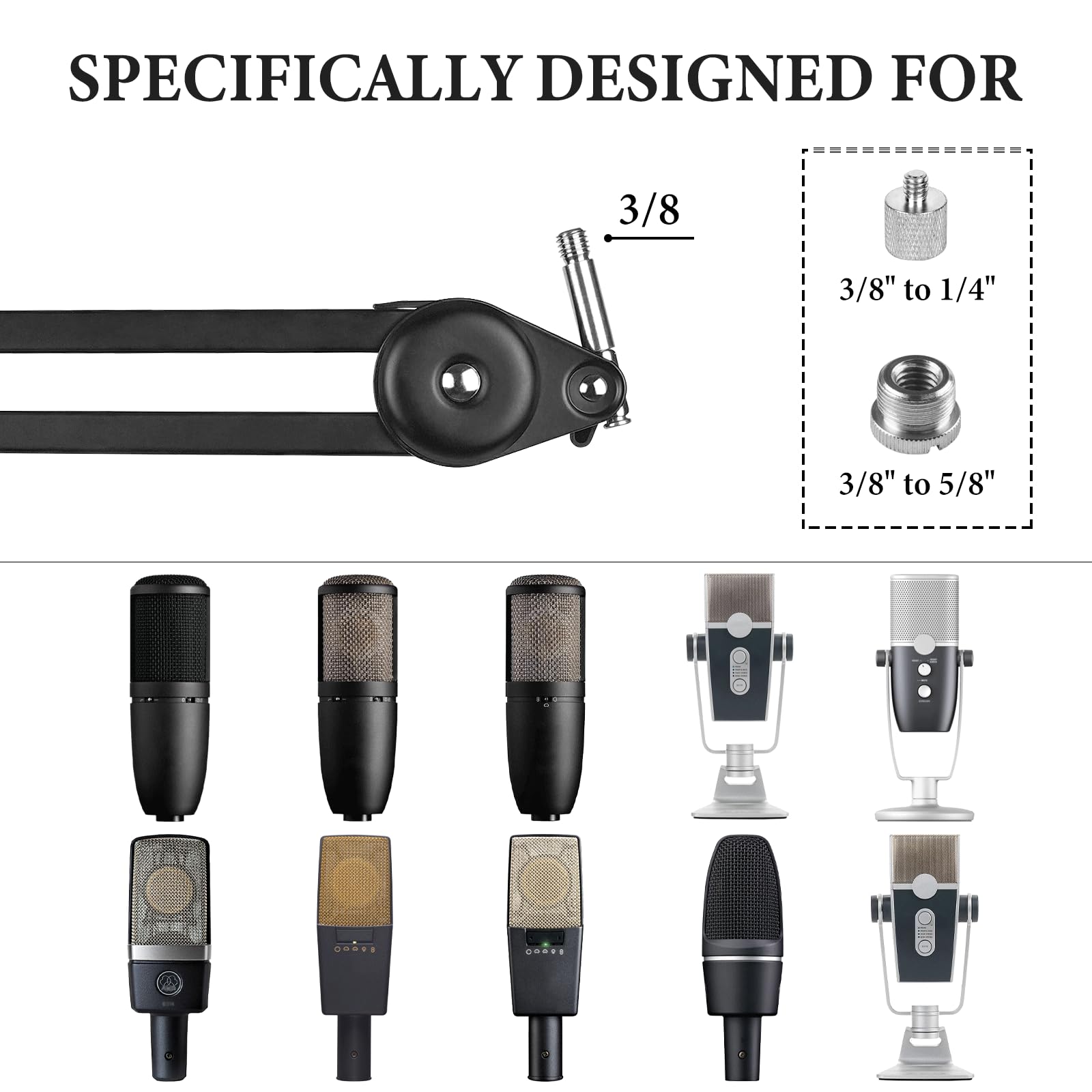 Geekria for Creators Microphone Arm Compatible with AKG Lyra Ultra-HD, P120, P220, C214 Mic Boom Arm Mount Adapter with Tabletop Flange Mount, Suspension Stand, Mic Scissor Arm, Desk Mount Holder
