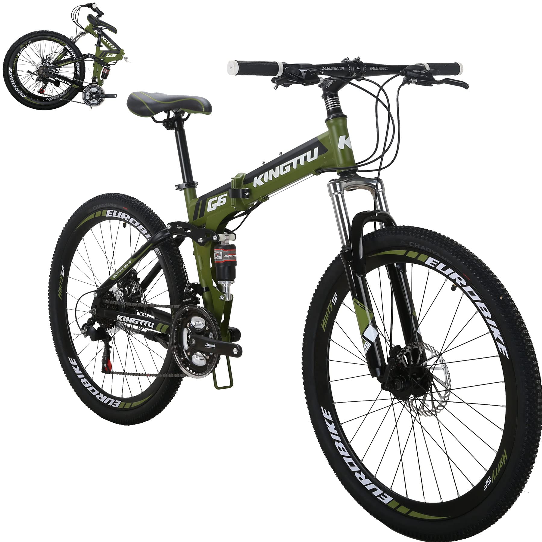 Kingttu Folding Mountain Bike 21 Speed Full Suspension Foldable Bicycle, Dual Disc Brake Folding Bikes 26" for Adults (ArmyGreen)