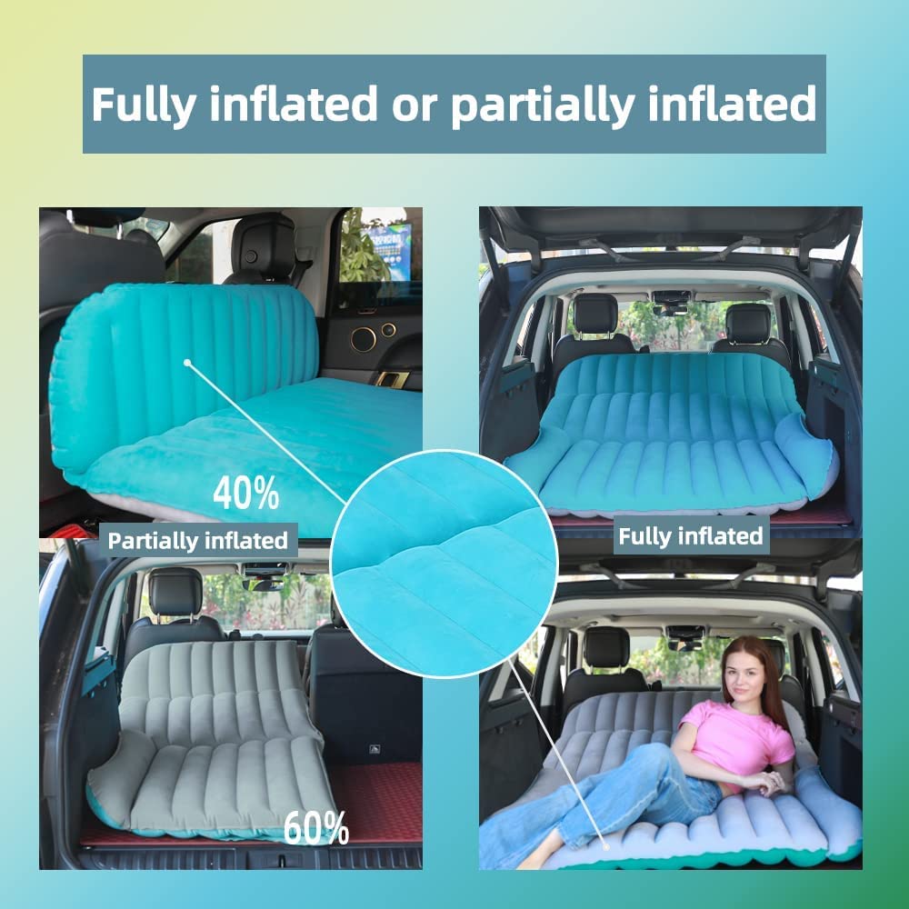 KMZ SUV Air Mattress Thickened and Double Side Flocked Travel Camping Bed for SUV Back Seat 4 Air Bags(Fruit Green and Space Gray)
