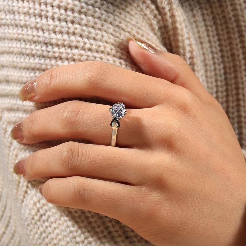 Jewels Store 1.6 Ct Round Cut White Diamond Solitaire Penguin Inspired Engagement Ring in 925 Sterling Silver Two Tone Gold Finish (Silver, 7)